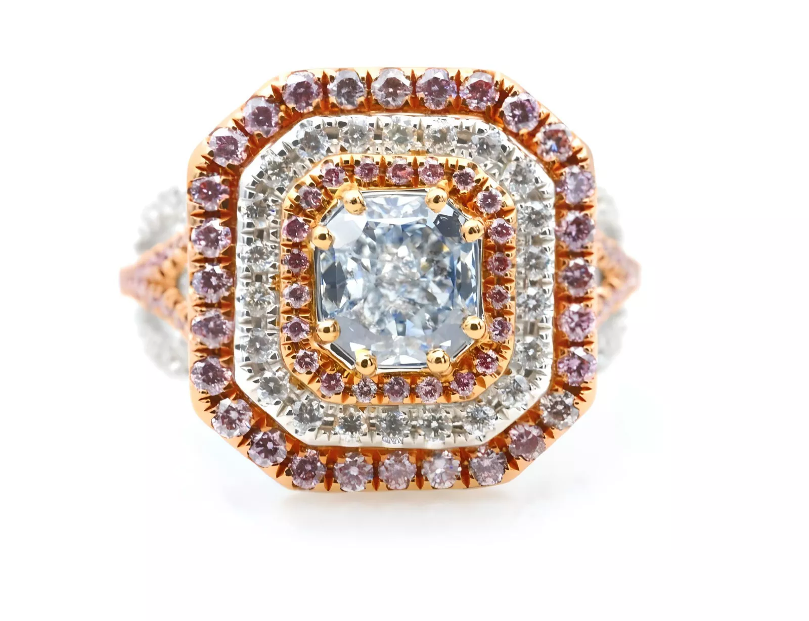 2.07ct Natural Fancy Light Blue & Pink Diamonds Engagement Ring GIA 18K ...