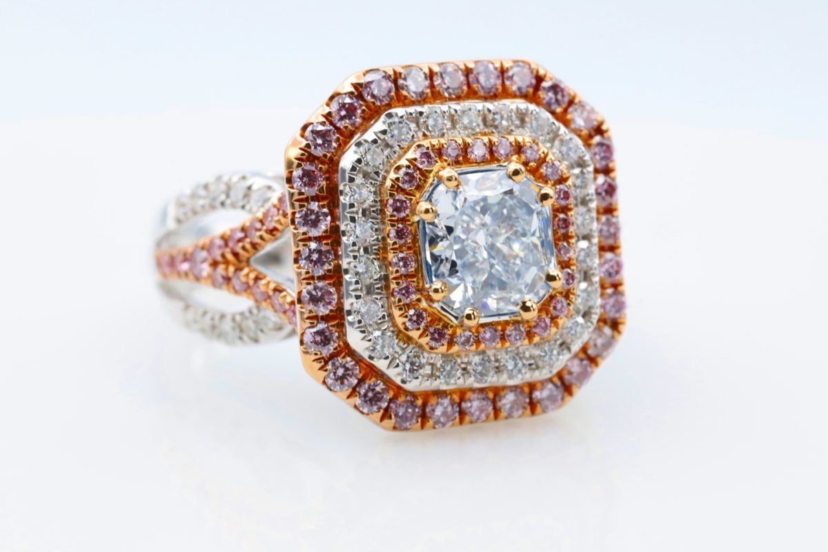 2.07ct Natural Fancy Light Blue & Pink Diamonds Engagement Ring GIA 18K ...