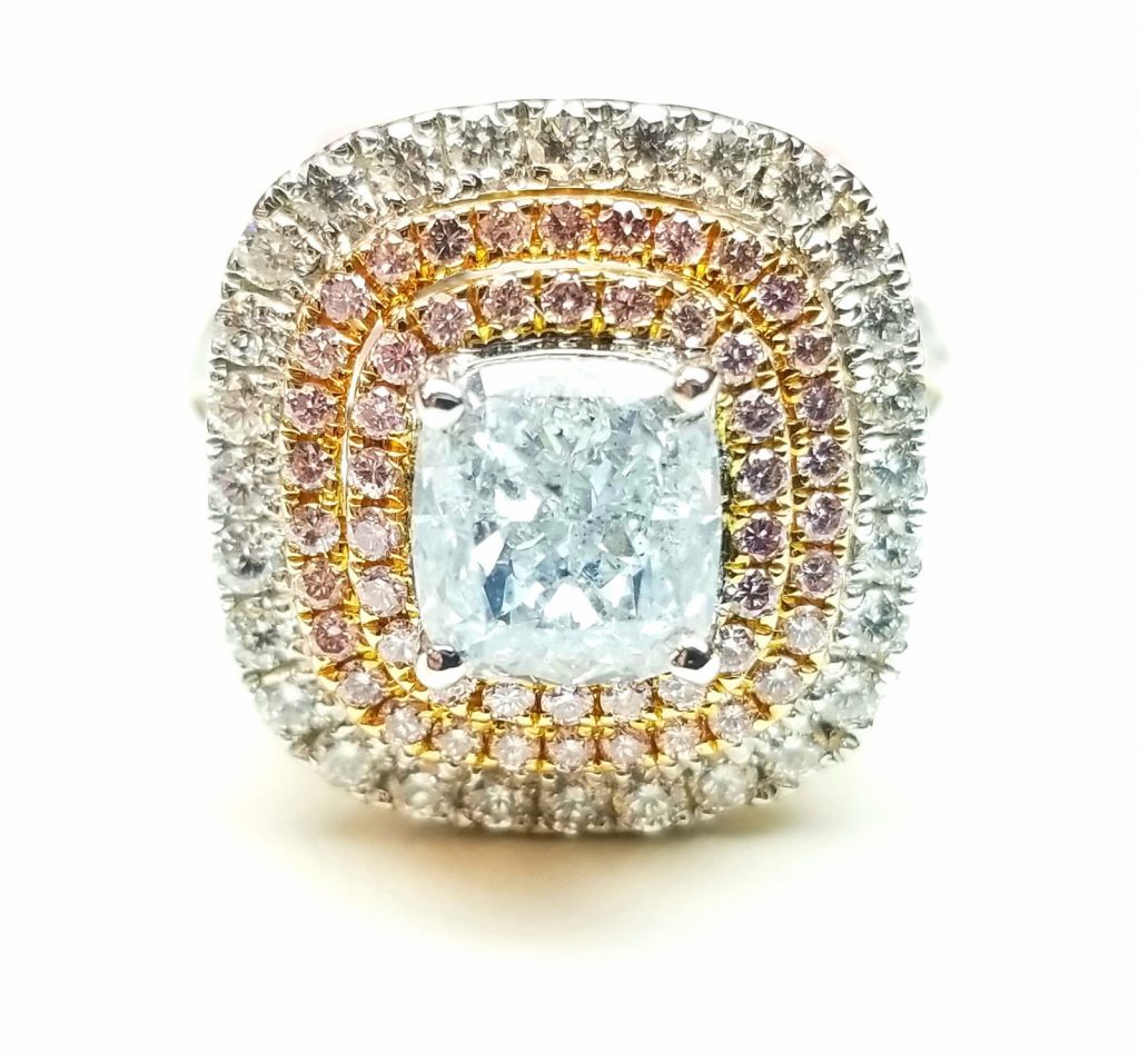Real 3.45ct Natural Fancy Light Blue & Pink Diamonds Engagement Ring ...