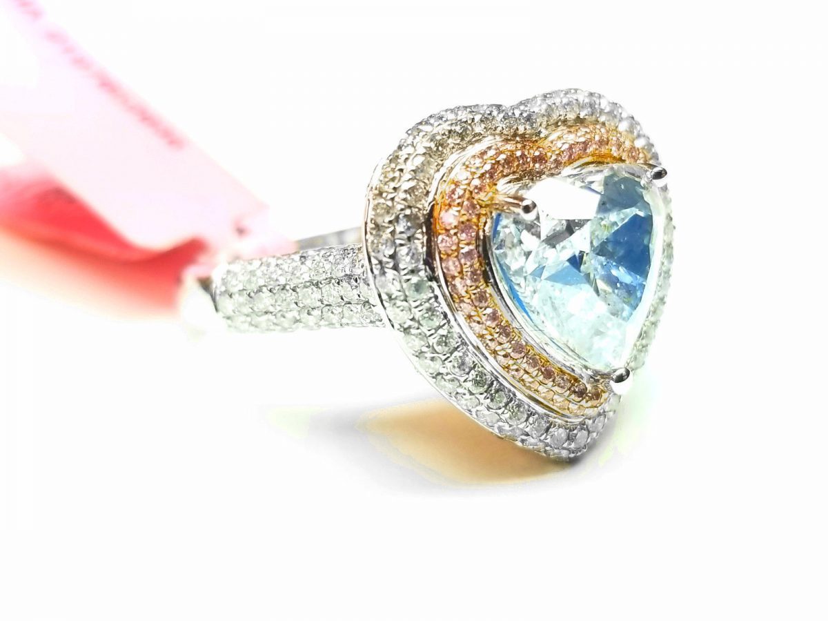 Heart 4.34ct Natural Faint Light Blue & Pink Diamonds Engagement Ring GIA 18K