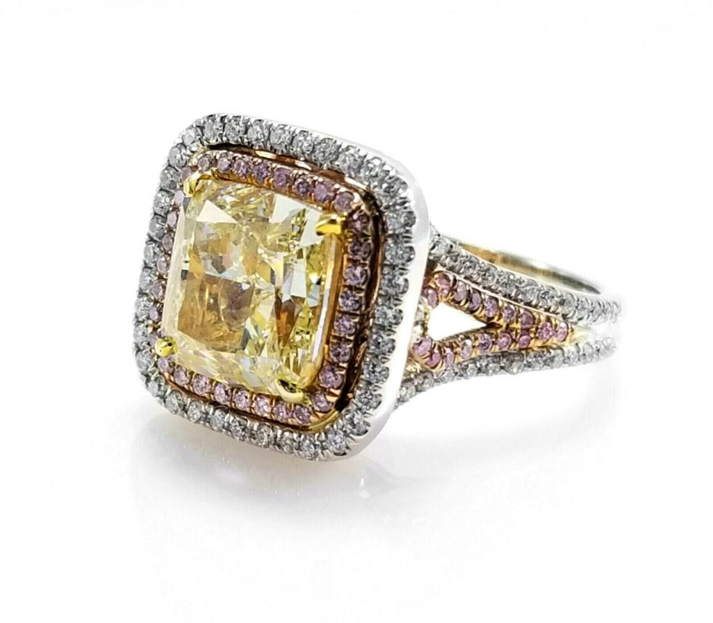 5.24ct Natural Argyle 6pp Fancy Yellow & Pink Diamonds GIA Engagement ...