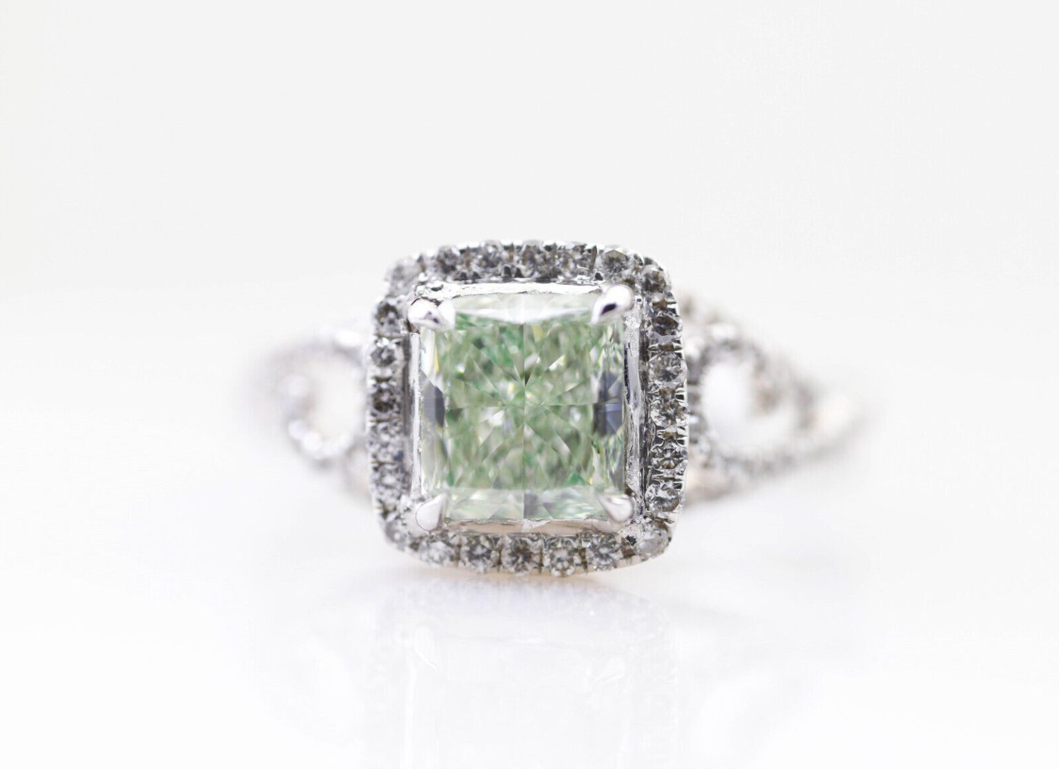 2.22ct Natural Fancy Light Green Diamond Engagement Ring GIA 18K White Gold